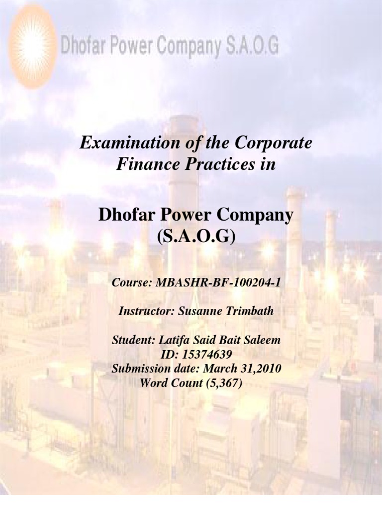 Dhofar Power Company | PDF | Capital Structure | Cost Of Capital