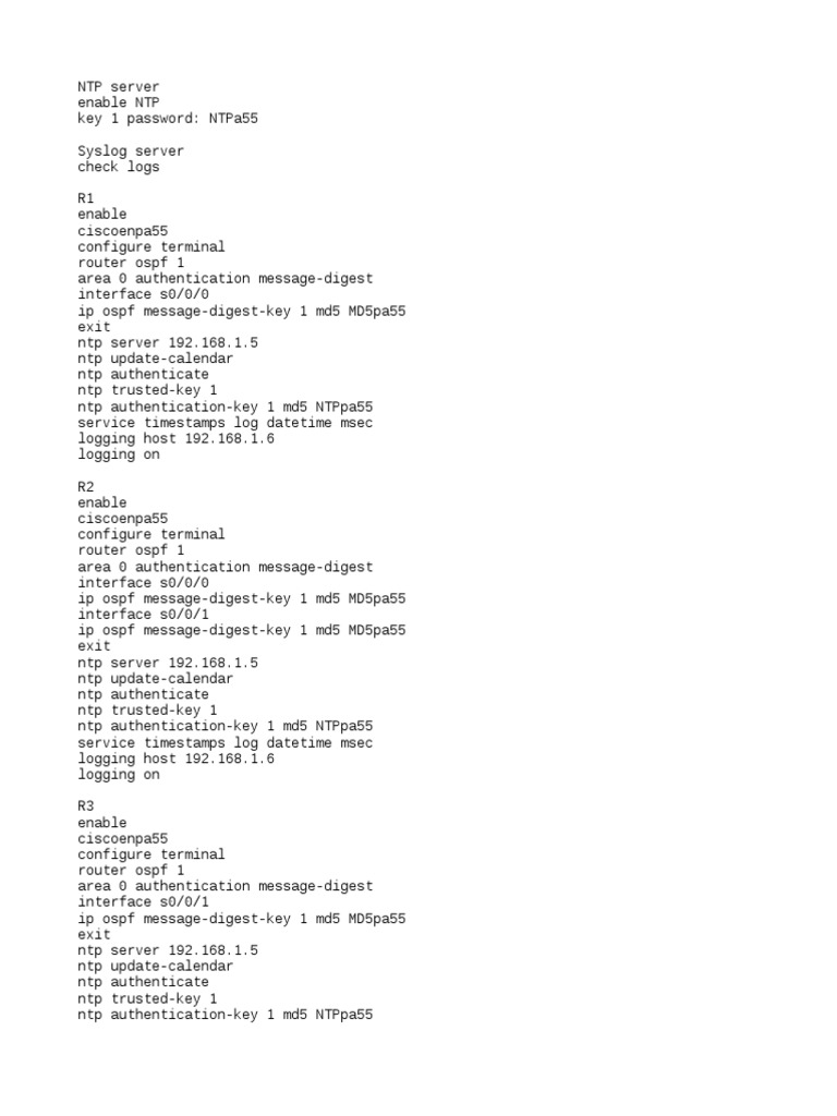2 6 1 3 Packet Tracer Configure Cisco Routers For Syslog Ntp And Ssh Operations Pdf