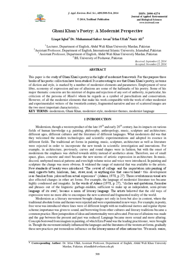 Irfan Safeer On Ghani Khan | PDF | Literary Modernism | Modernism