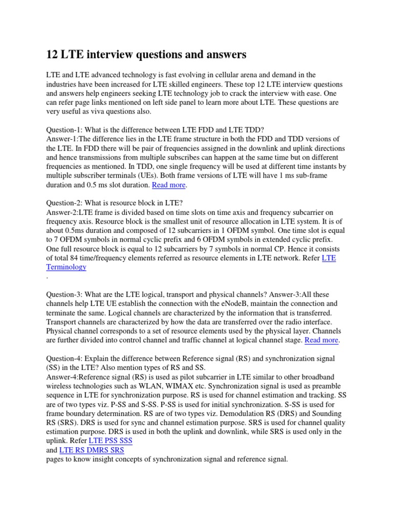 LTE Interview Questions and Answers | PDF | Software Defined Radio ...