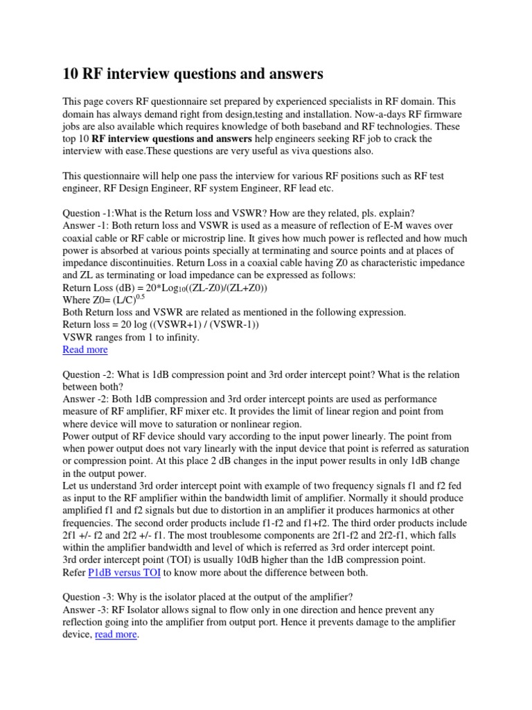 RF Interview Questions and Answers | PDF | Amplifier | Signal To Noise Ratio