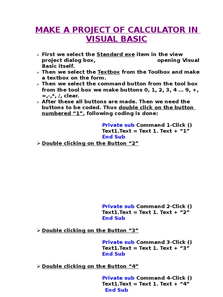Make A Project of Calculator in Visual Basic | PDF | Visual Basic .Net ...