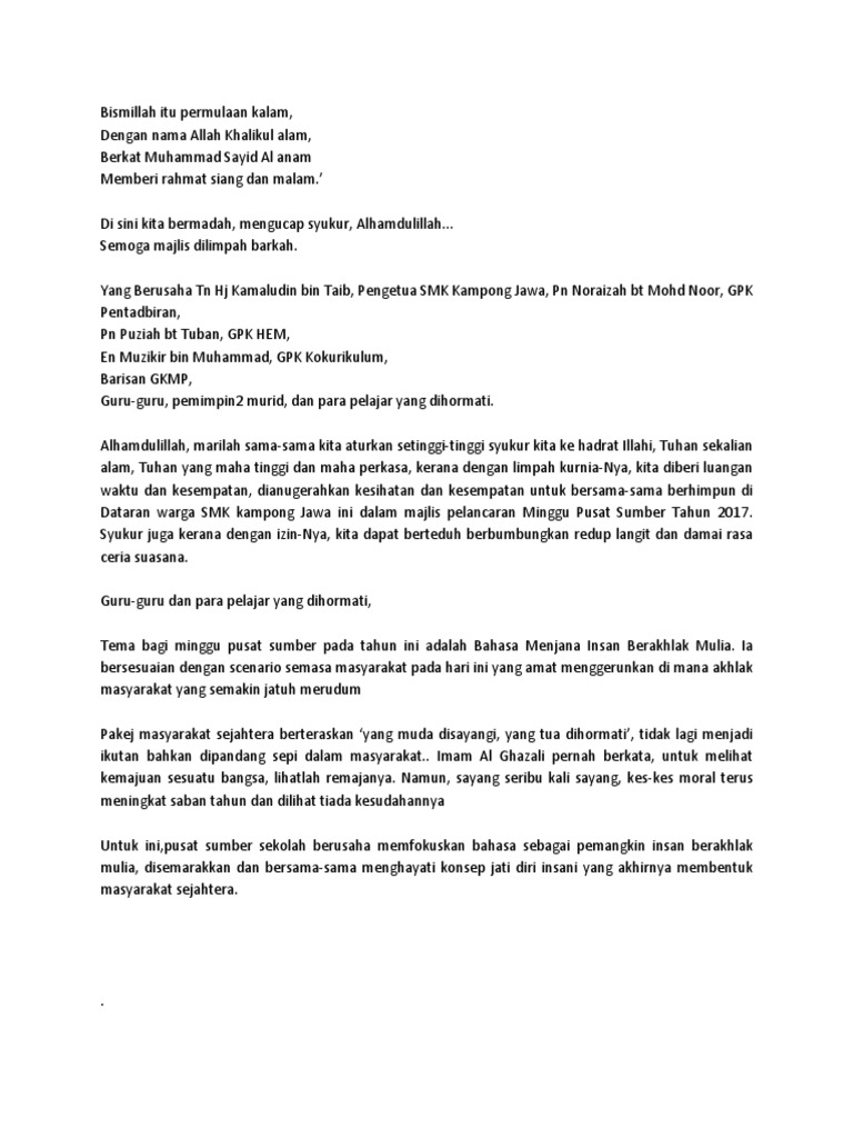 Teks Ucapan MC | PDF