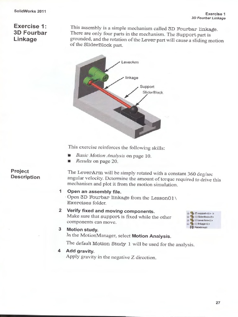 ExMotion1 3DFourbarLinkage | PDF | Rotation Around A Fixed Axis | Torque