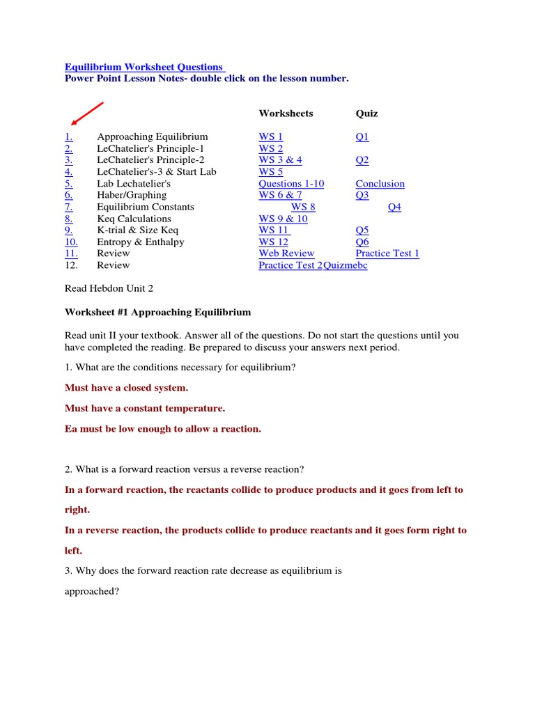 Le Chatelier Equilibrium Worksheet Questions | PDF | Chemical ...