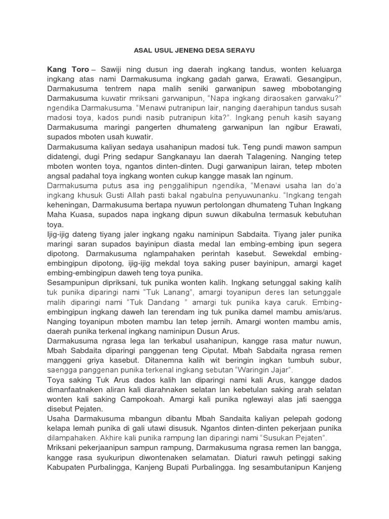 Asal Usul Jeneng Desa Serayu | PDF