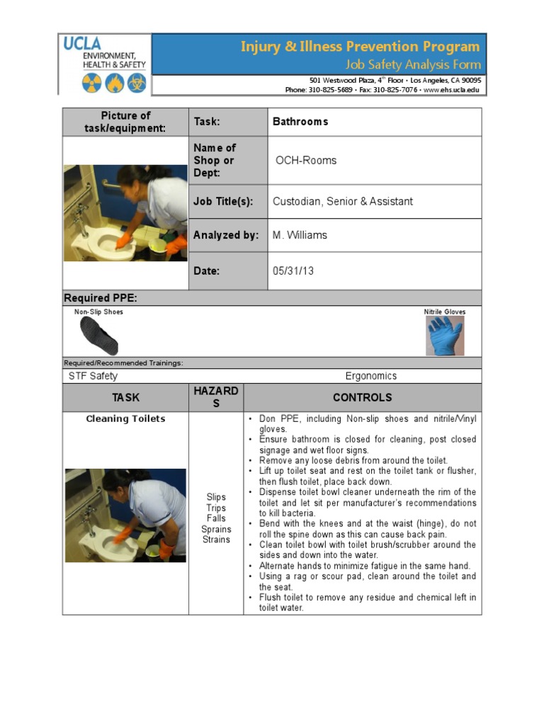 JSA. Cleaning Toilets | PDF | Toilet | Prevention
