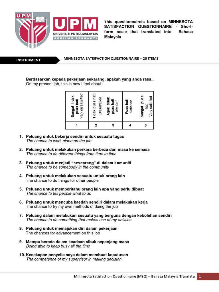 Bahasa Malaysia MSQ 1977 Short Form | PDF