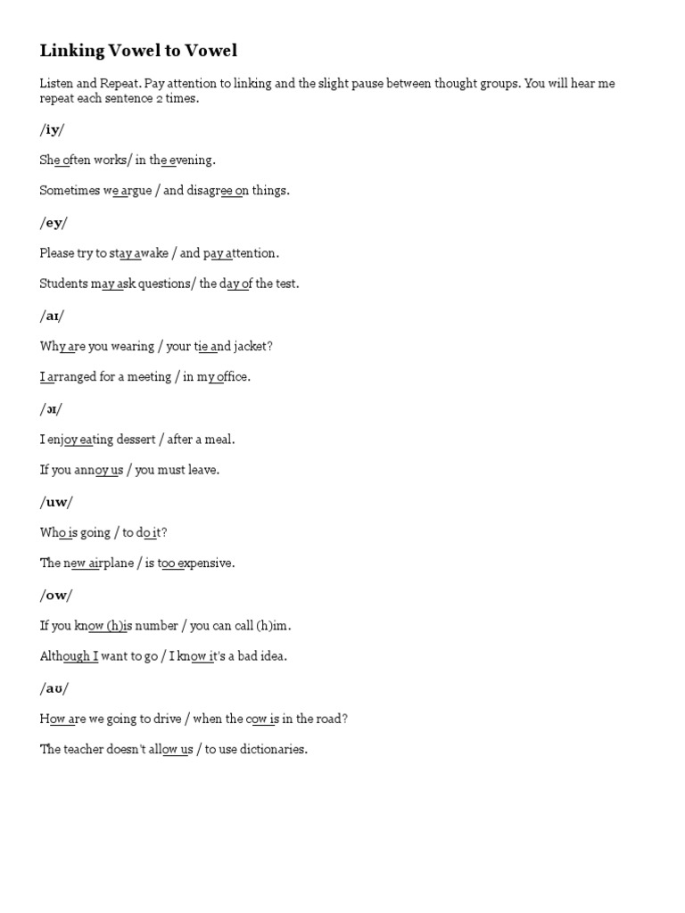 Linking Vowel To Vowel | PDF | Language Arts & Discipline