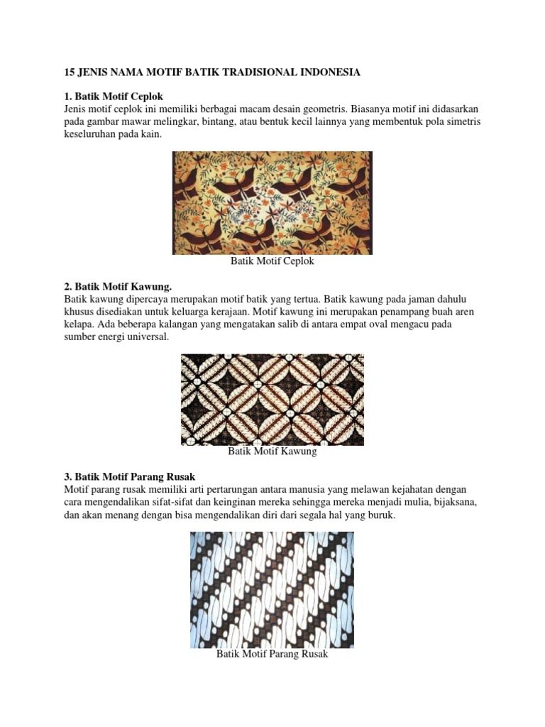 15 Jenis Nama Motif Batik Tradisional Indonesia | PDF
