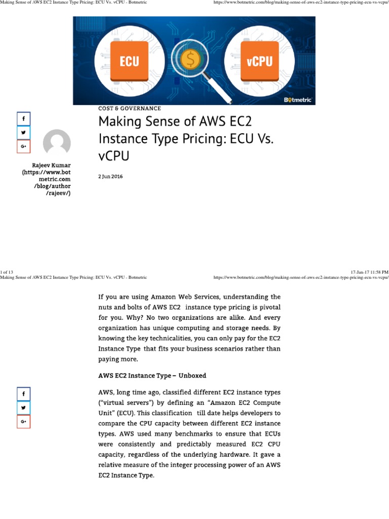 Making Sense of AWS EC2 Instance Type Pricing - ECU vs. VCPU - Botmetric | PDF | Computer ...