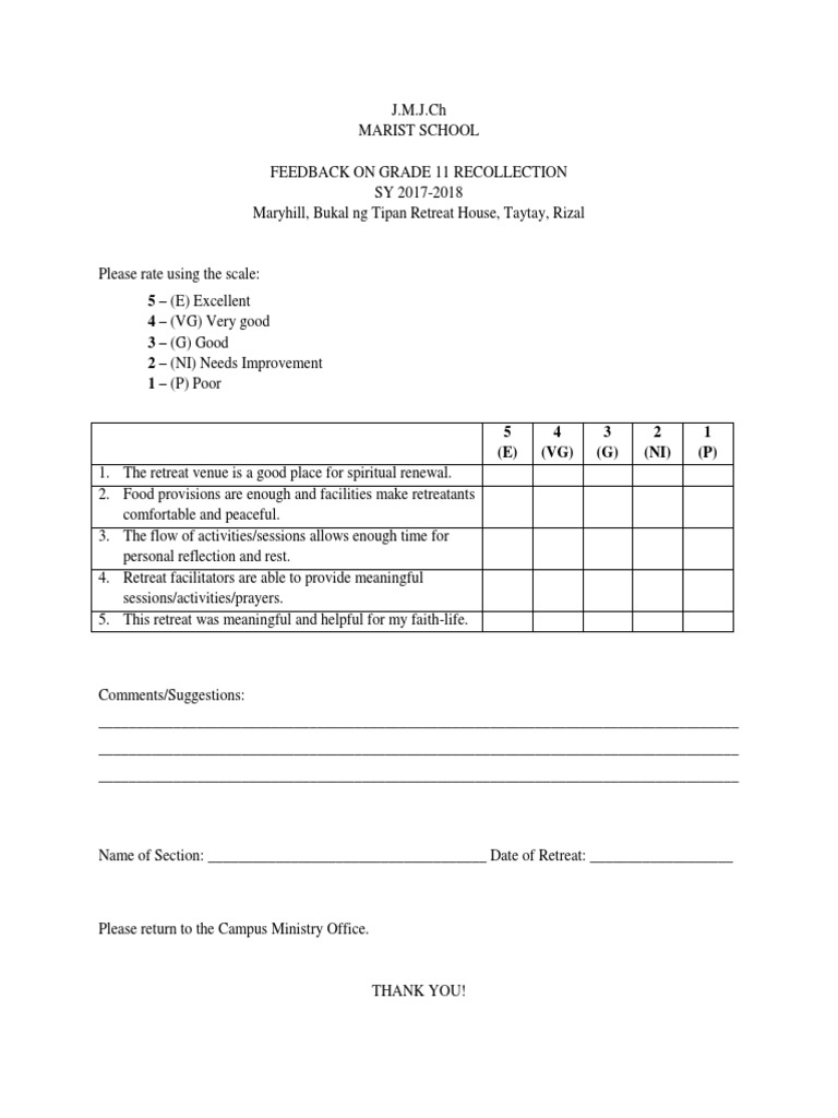 Evaluation Form Grade 11 Recollection | PDF