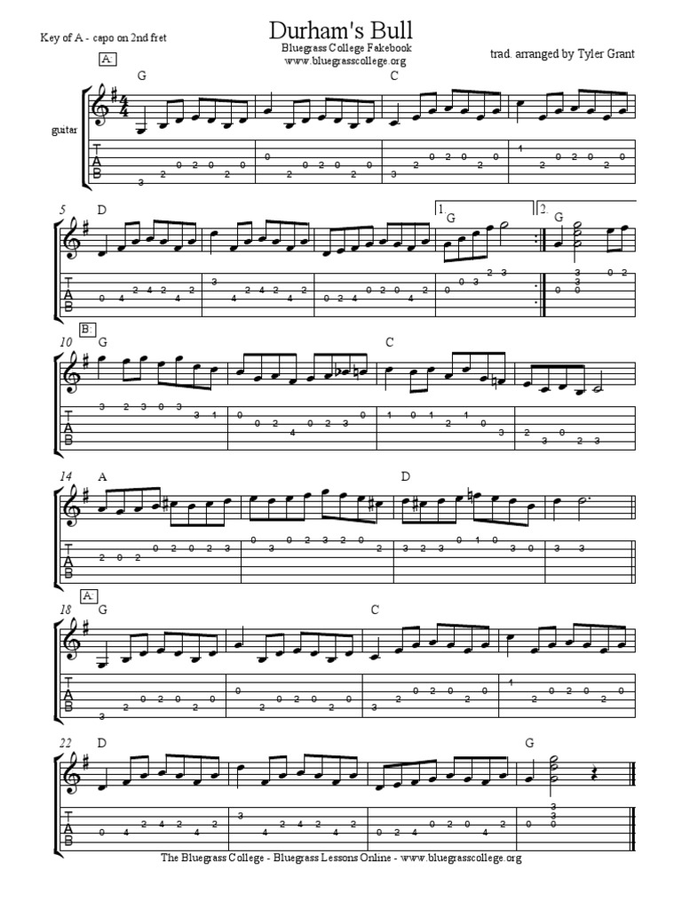 Trad. Arranged by Tyler Grant G C: Key of A - Capo On 2nd Fret A ...