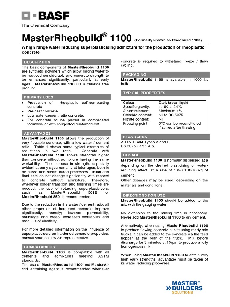 MasterRheobuild 1100 Formerly Known Rheobuild 1100 - EG | PDF ...