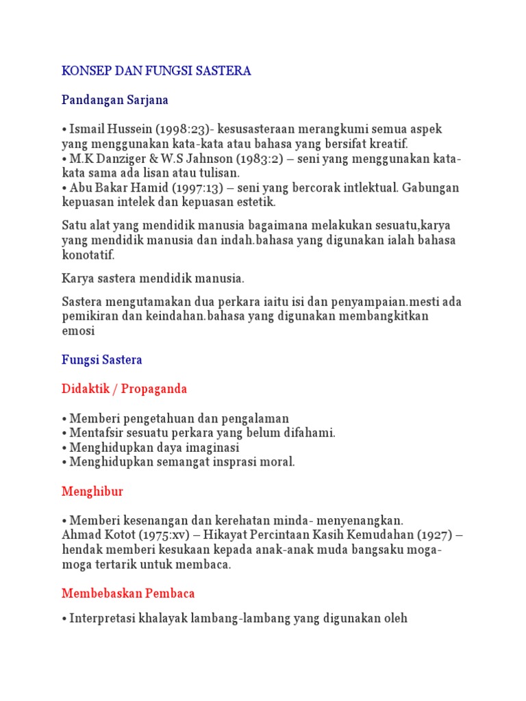 Konsep Dan Fungsi Sastera | PDF