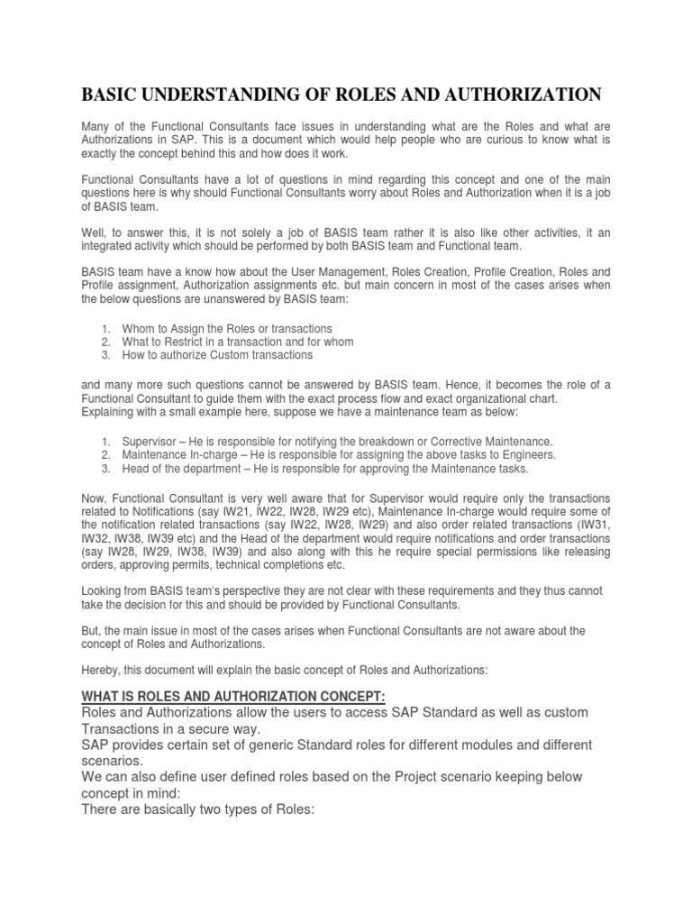 Basic Understanding of Roles and Authorization | PDF | Internal Control ...