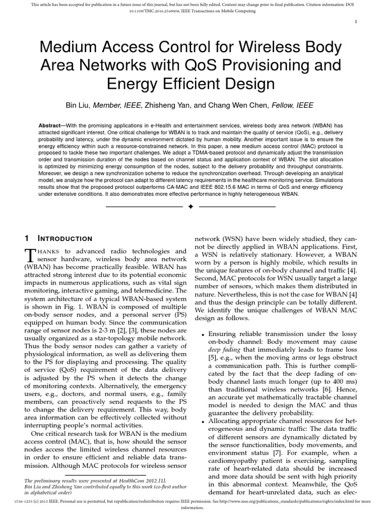 Medium Access Control For Wireless Body Area Networks With Qos Provisioning and Energy Efficient ...