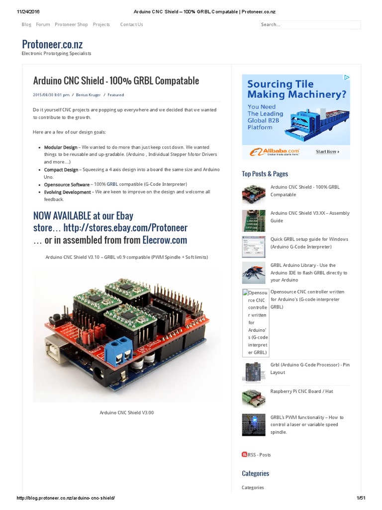 Arduino CNC Shield - 100% GRBL Compatable - Protoneer - Co | PDF ...