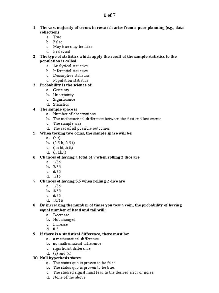 Statistical Mcq Pdf Statistics Sampling Statistics