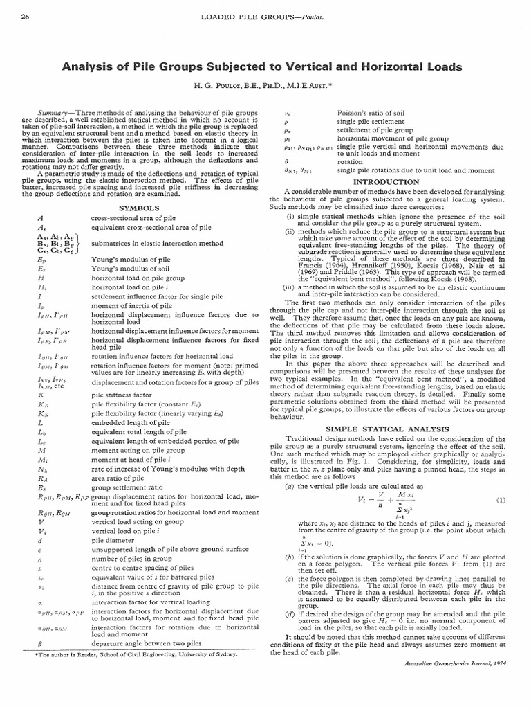 Analysis of Pile Groups Subjected To Vertical and Horizontal Loads PDF | PDF