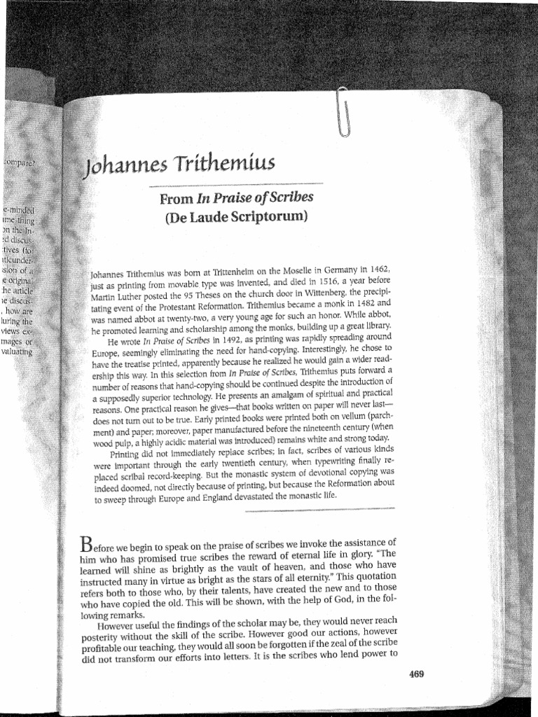 Trithemius Inpraiseofscribes | PDF