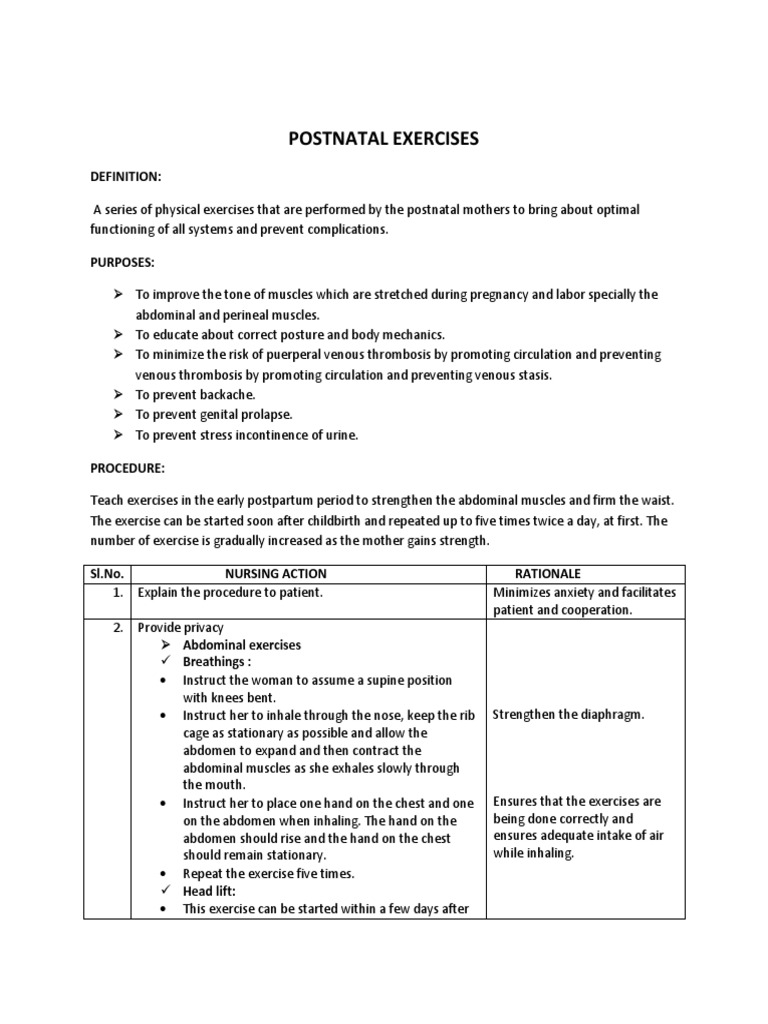 Postnatal Exercises | PDF | Postpartum Period | Abdomen