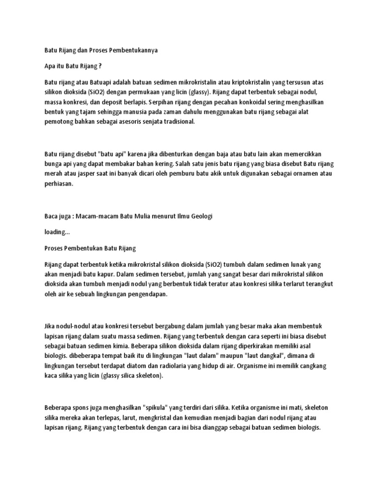 Batu Rijang Dan Proses Pembentukannya | PDF