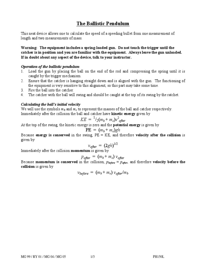 Lab 07 Ballistic Pendulum | PDF | Collision | Momentum
