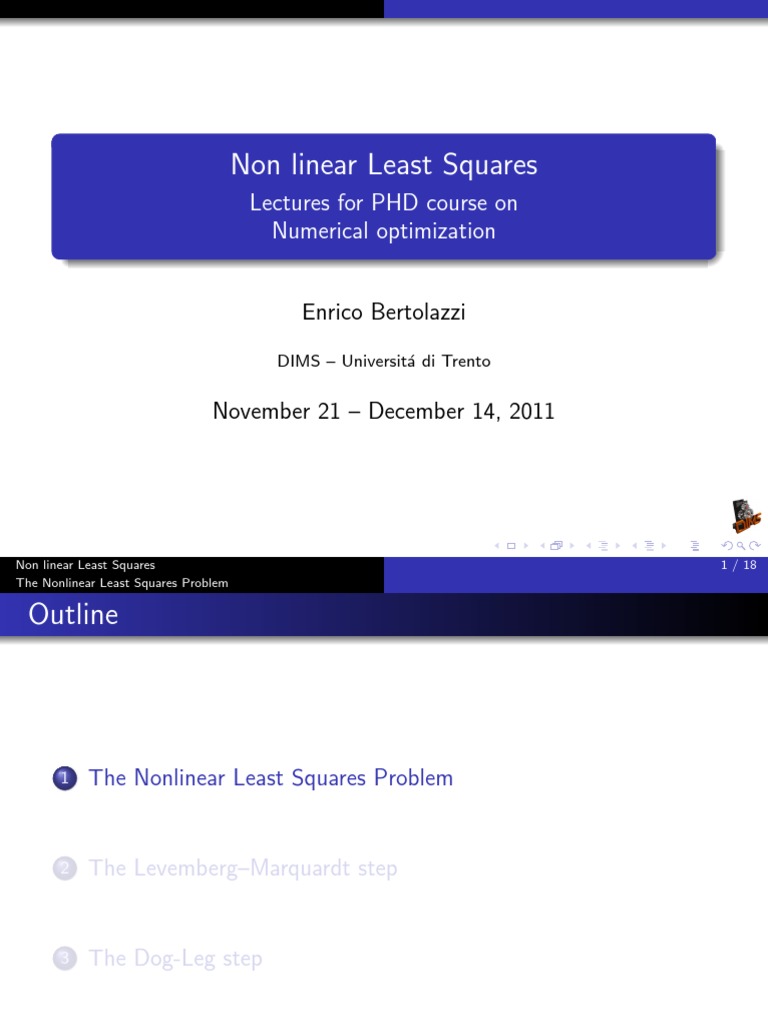 Non Linear Least Squares: Lectures For PHD Course On Numerical ...
