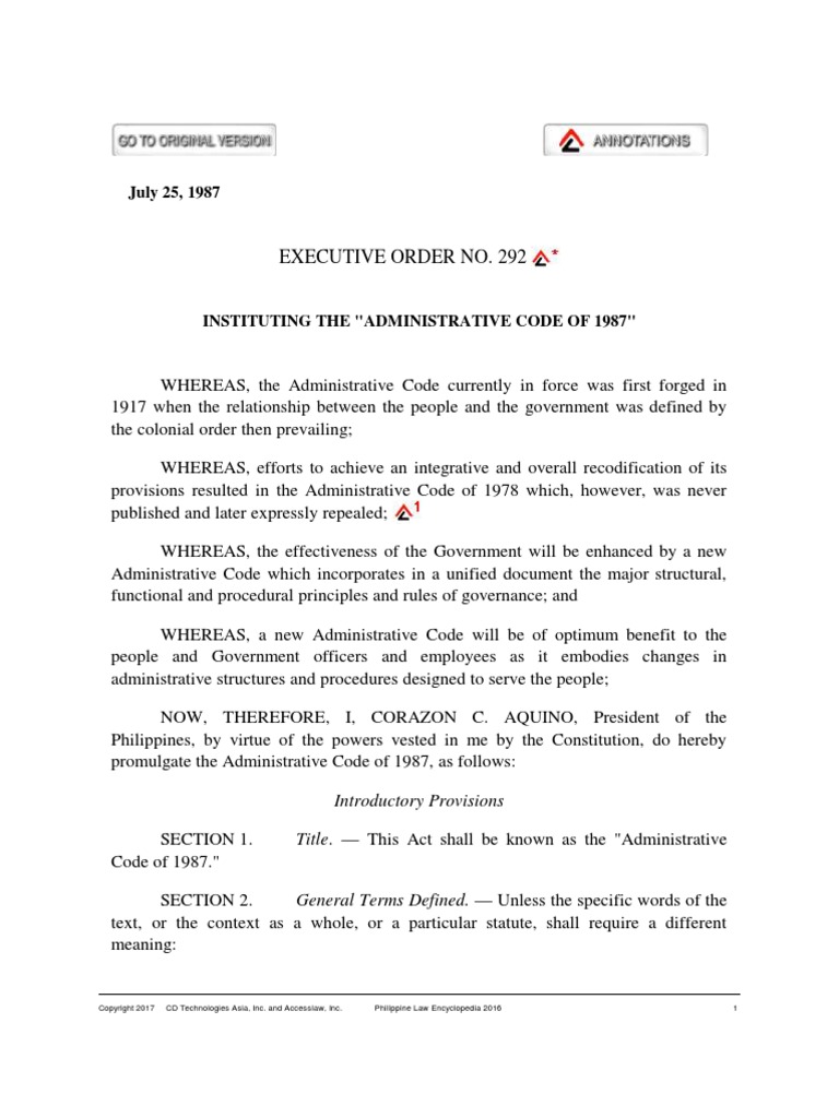 Executive Order No 292 - Administrative Code of 1987.pdf | Oath Of ...