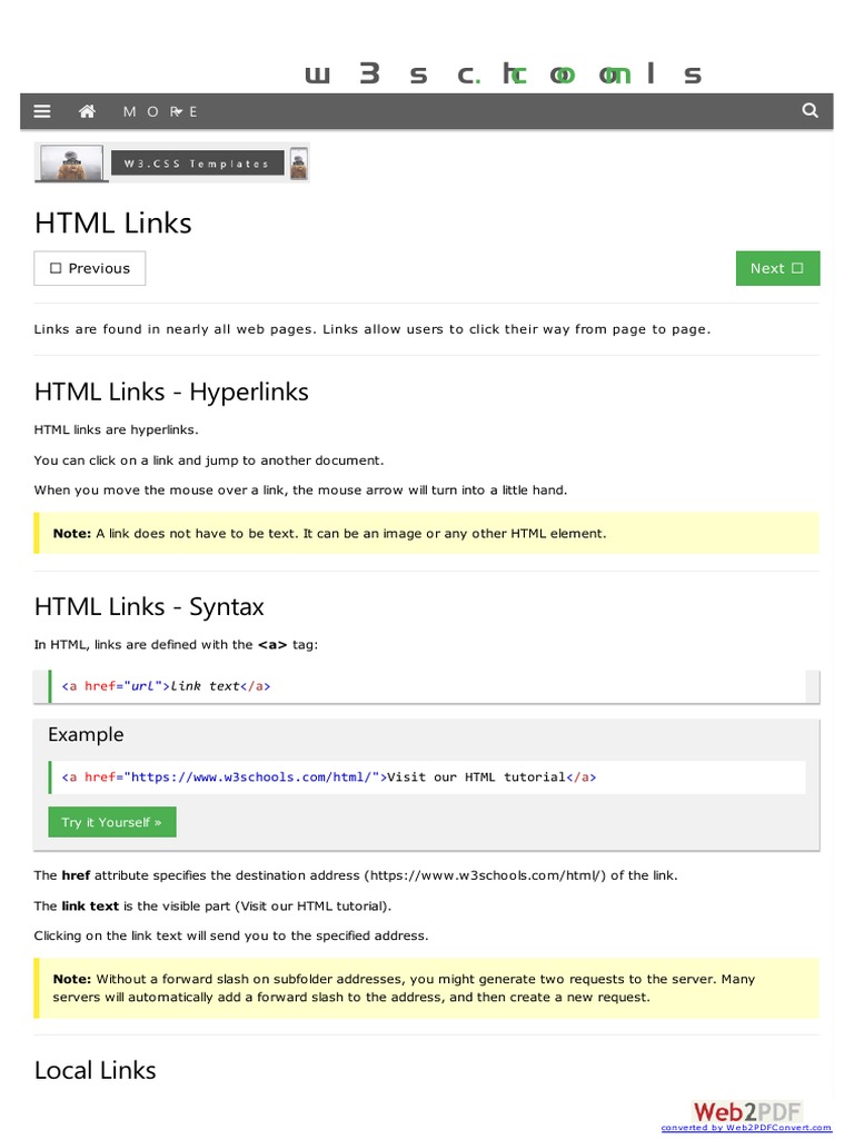 Belajar HTML Link Dari WWW W3schools Com | PDF | Hyperlink | Html Element