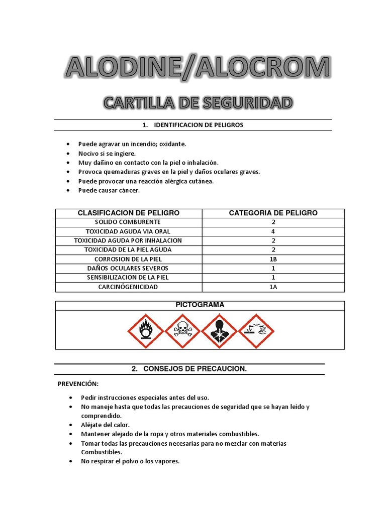Peligros y Precauciones de Alodine 1200 | PDF | Cromo | Calcio