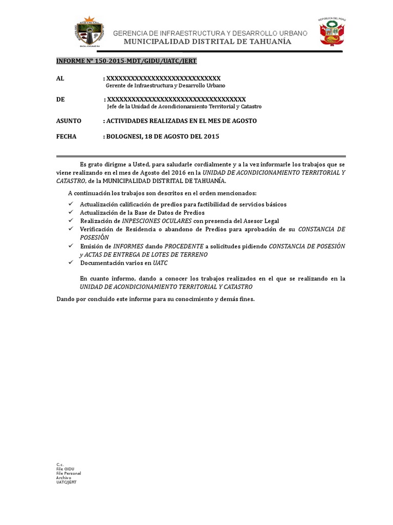 Informe de Actividades de Trabajo