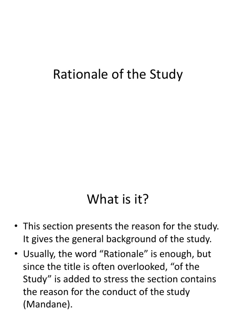 Rationale of The Study | PDF