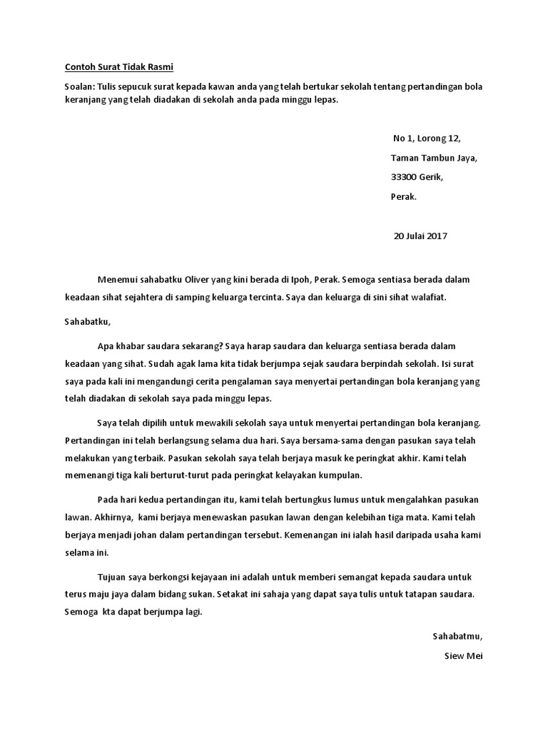 Contoh Surat Tidak Rasmi | PDF