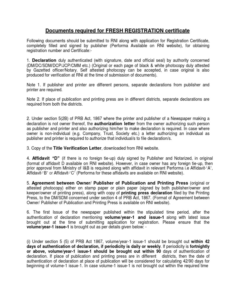 Fresh Registration Certificate | PDF | Notary Public | Written ...