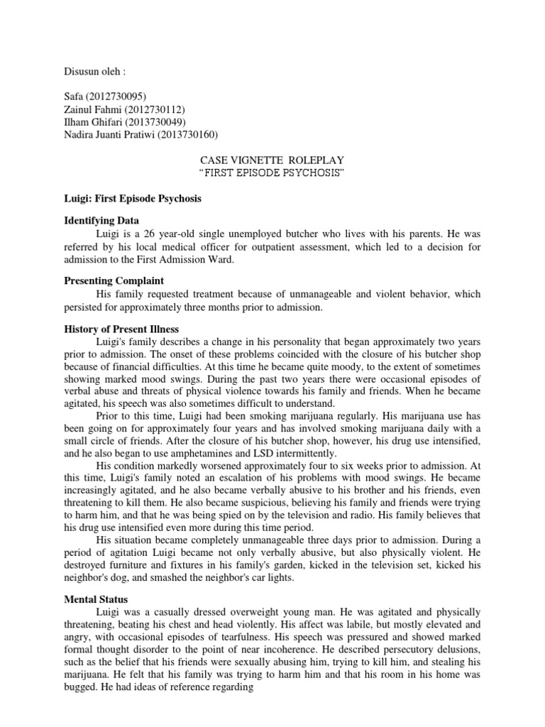Case Vignette Roleplay | PDF | Psychosis | Antipsychotic