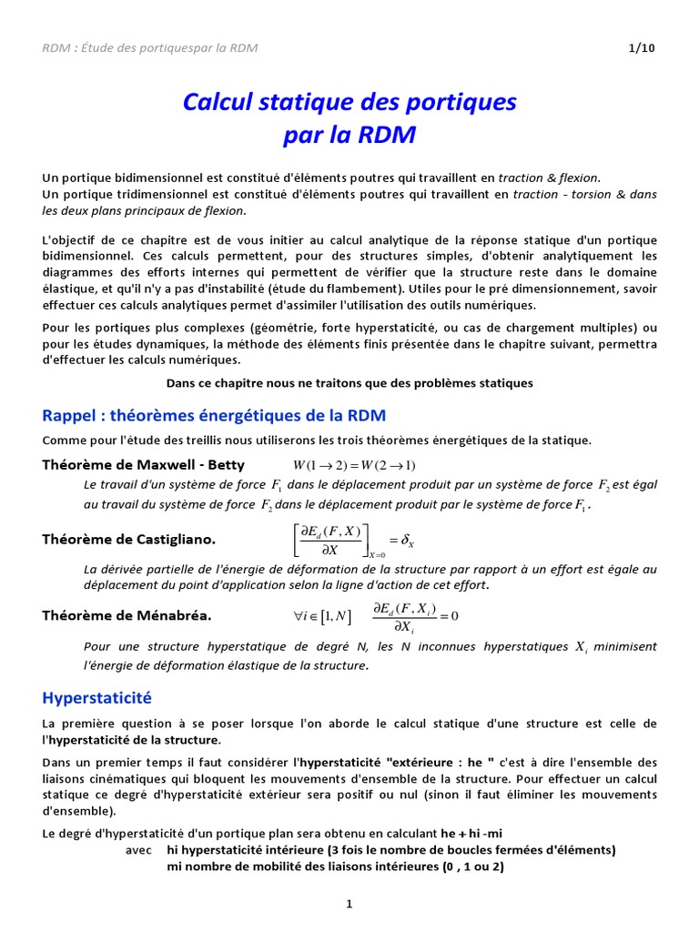 Calcul des portiques en RDM | PDF | Flexion (matériau) | Ingénierie de ...
