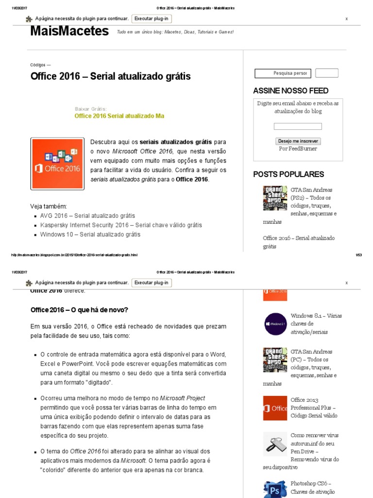 Office 2016 Serial Grátis | PDF | Windows 10 | Microsoft Windows
