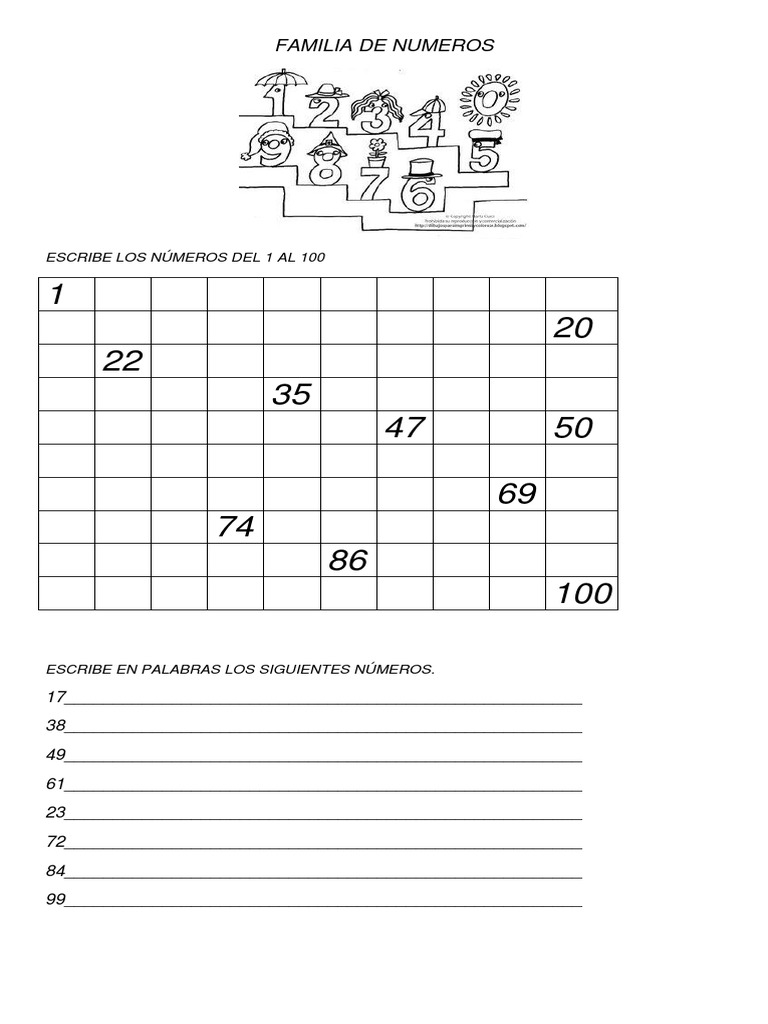 Actividades de la familia de números 1-100 | PDF
