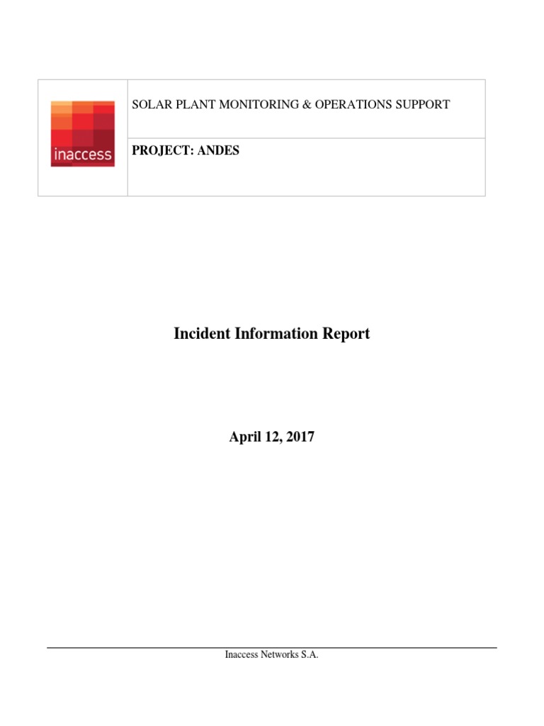 Incident Information Report: Solar Plant Monitoring & Operations ...