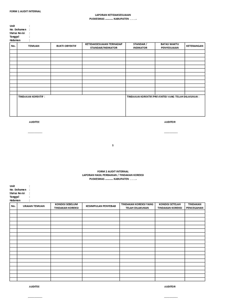 Contoh Form Audit Internal Puskesmas | PDF