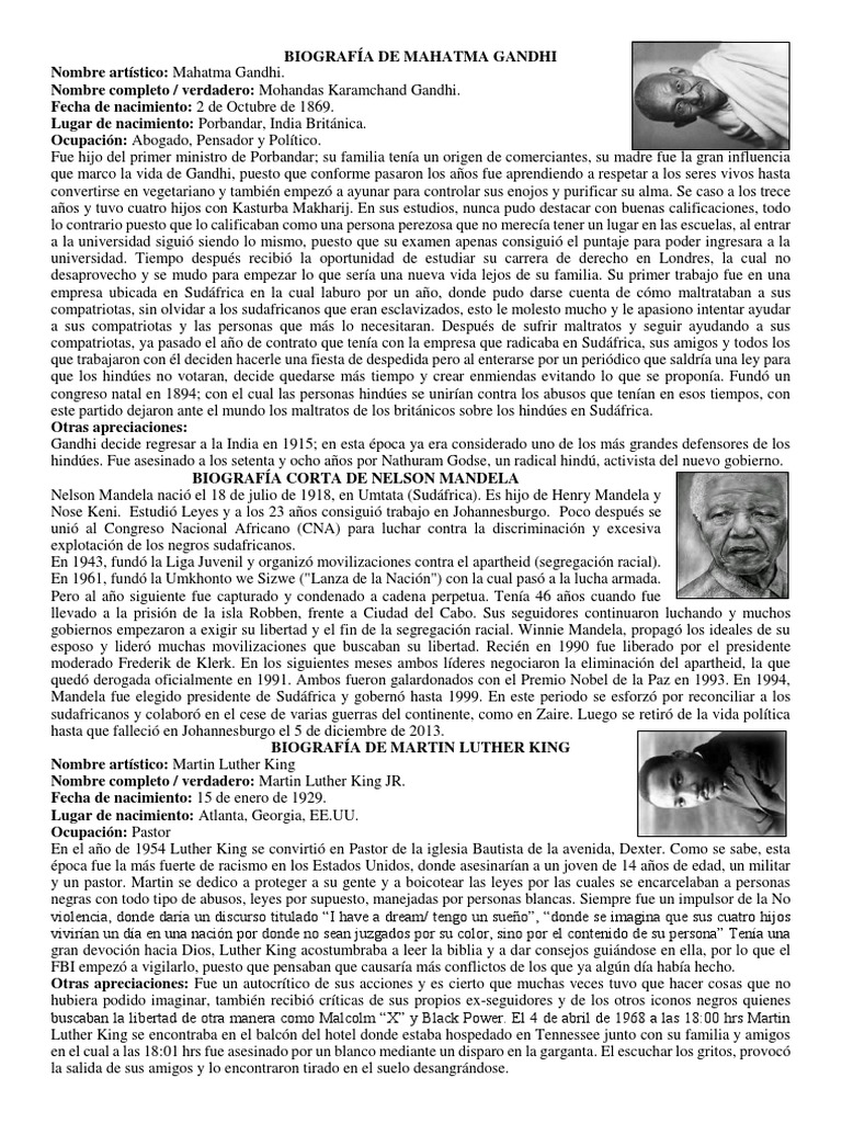 Biografía de Mahatma Gandhi | PDF | Nelson Mandela | Mahatma Gandhi