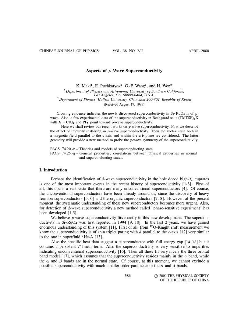 Aspects Of: P-Wave Superconductivity | PDF | Superconductivity ...