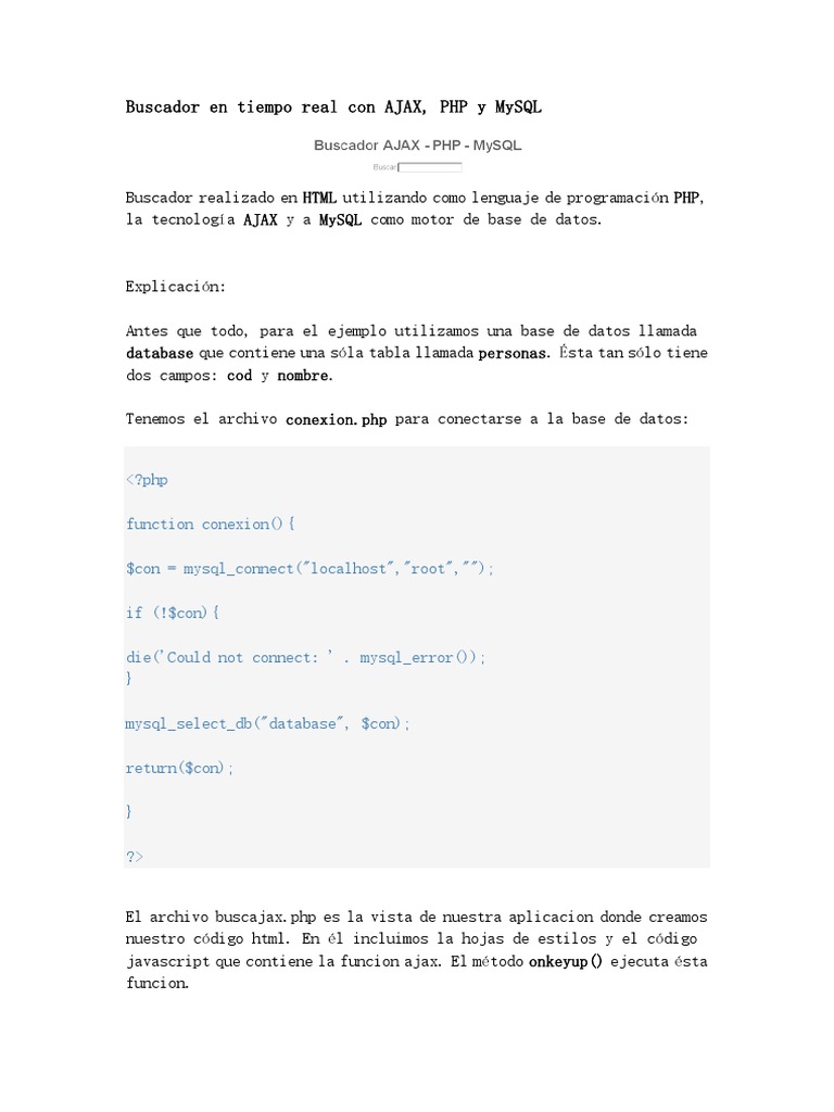 Buscador en Tiempo Real Con AJAX | PDF | Php | Script Java