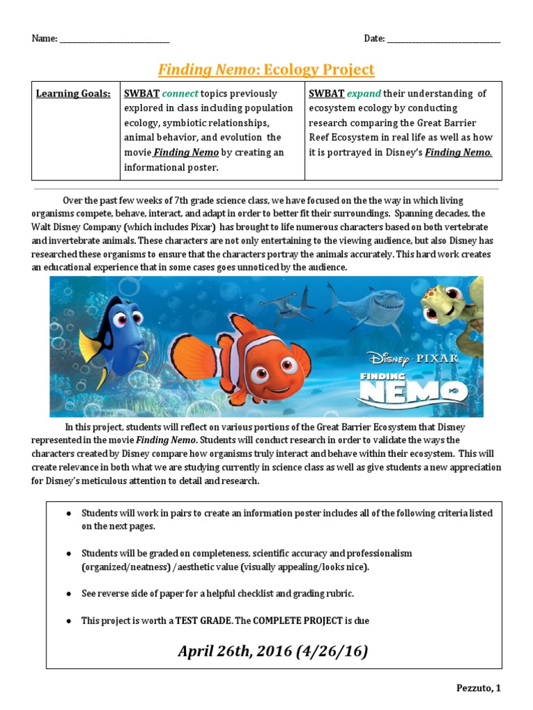 finding nemo animal ecology final project | Symbiosis | Genus