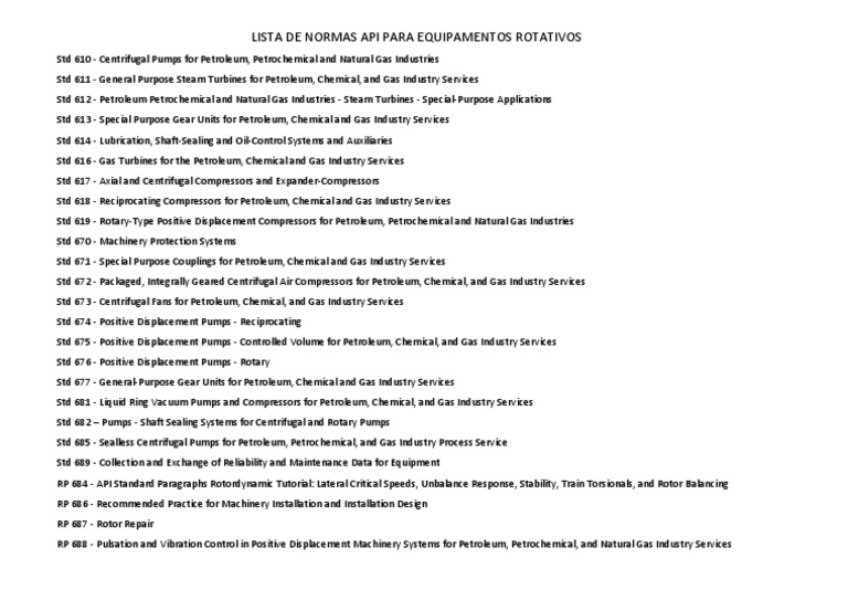 Lista de Normas API para Equipamentos Rotativos | PDF