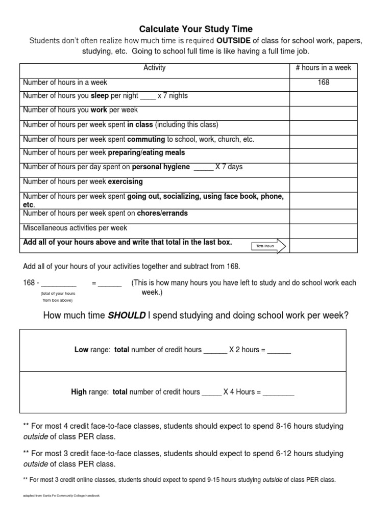Study Time Calculator for Students | PDF