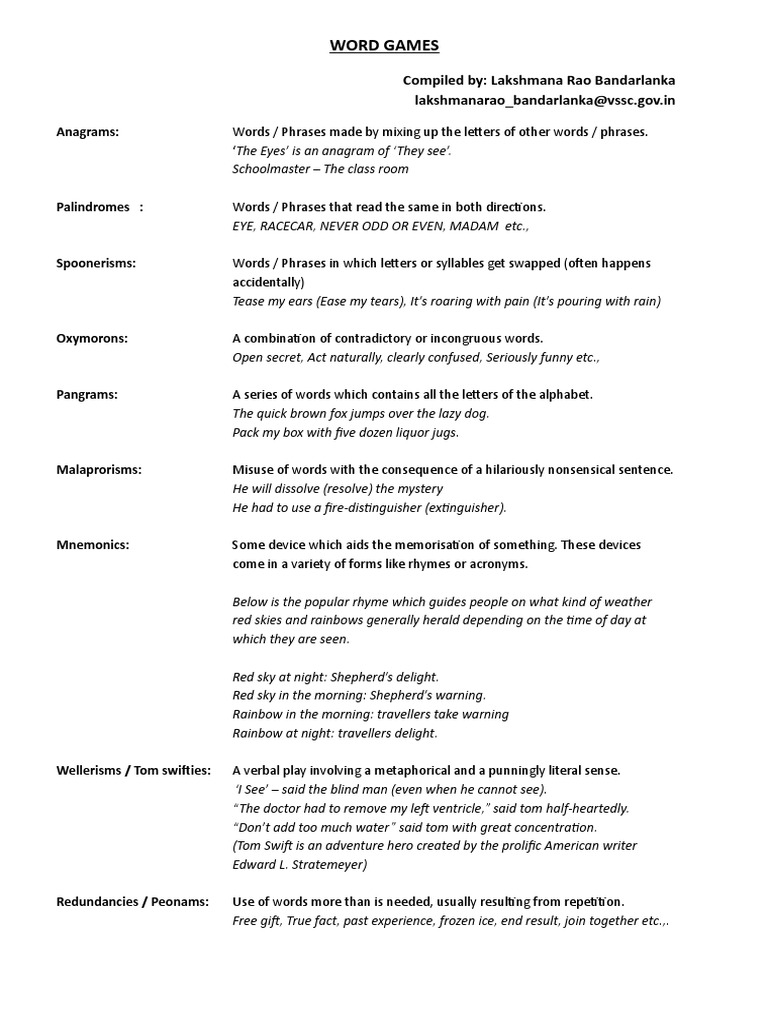 Word Games | PDF | Linguistics