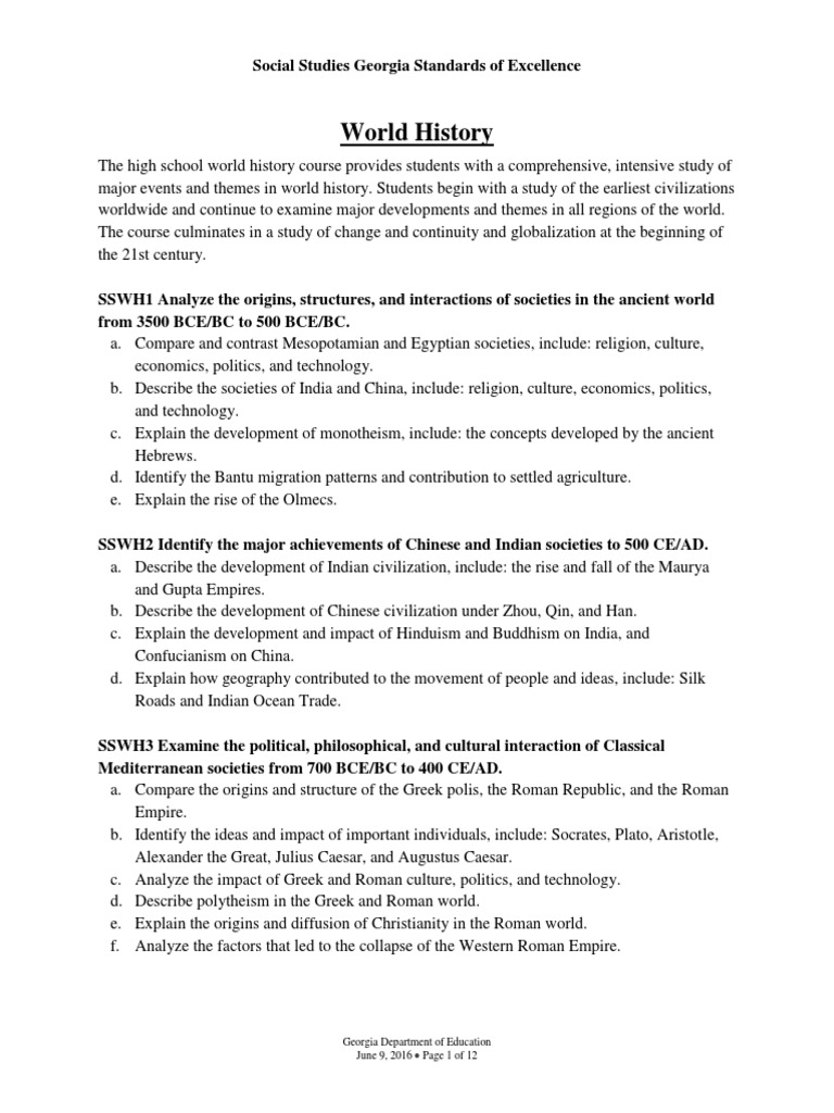 Social Studies World History Georgia Standards | PDF | Byzantine Empire ...